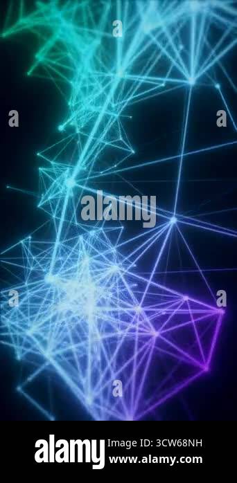 Glowing network of connected dots and lines forming triangles in an ...