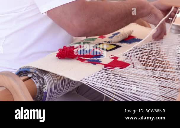 Artisan Weaving Traditional Wool On Handloom Stock Video Footage - Alamy