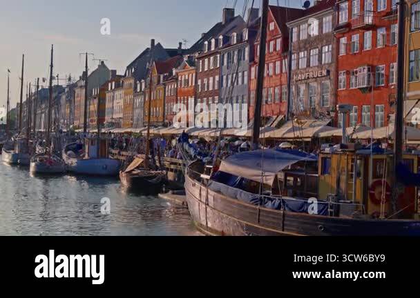 Historic Nyhavn waterfront, canal and entertainment district lined by ...