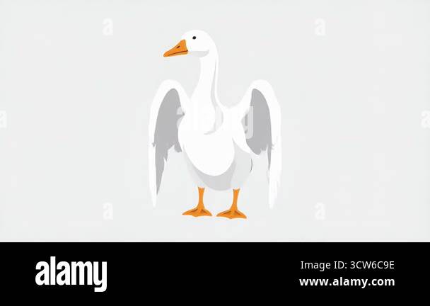 An animated sequence of a large white goose standing and spreading its ...