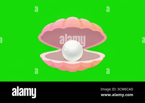 A beautiful pearl inside an open shell, set against a vibrant green ...