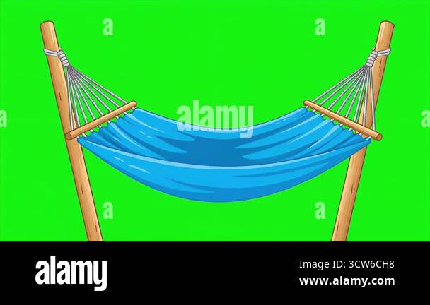An animated blue hammock gently sways on a solid green screen, perfect ...
