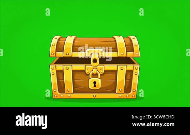 A treasure chest transitions from closed to open, revealing a bright ...