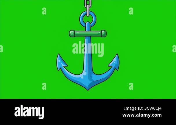 A vibrant blue anchor with a green crossbar, suspended by a chain, set ...