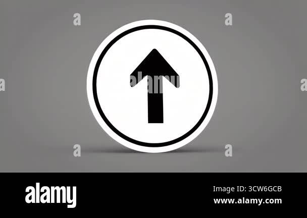 Minimalist icon featuring a black arrow pointing up inside a white circle. This graphic ...