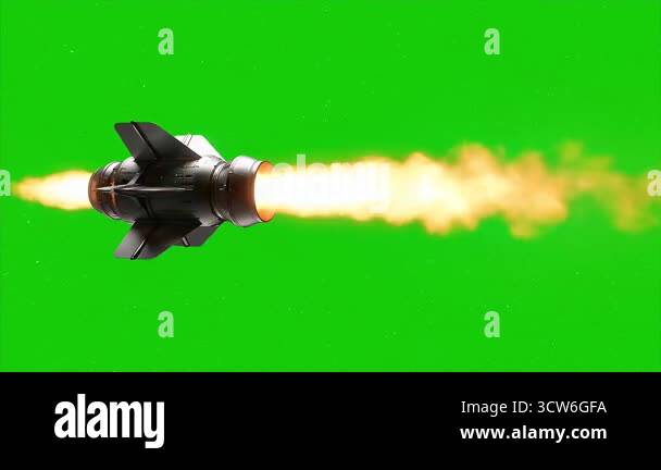 A detailed view of a rocket in motion, emitting a bright, fiery exhaust ...