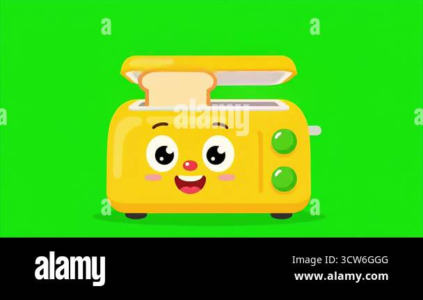 A cute cartoon toaster with bread slices popping out, set against a ...