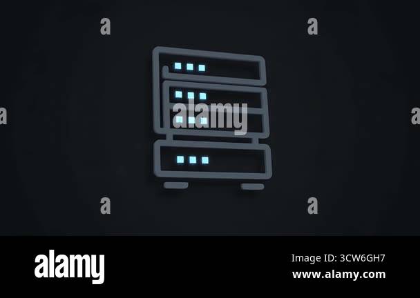 A stylized animation of a server rack with flashing LED lights ...