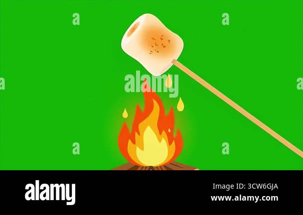 Animated marshmallow on a stick being toasted over a campfire on a ...