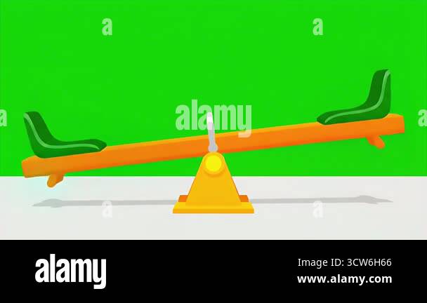 A seamless loop animation of an empty colorful seesaw moving up and ...