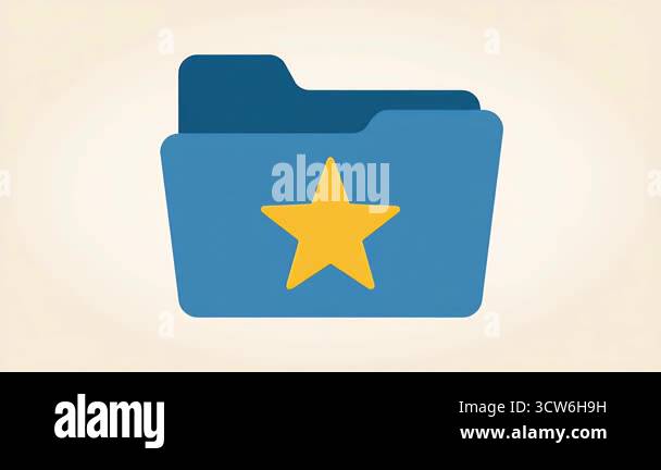 A simple flat design icon of a blue folder marked with a yellow star ...