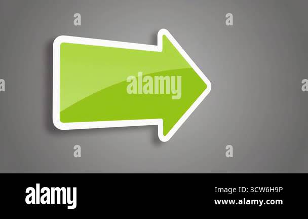 A glossy green arrow sign with a white border pointing to the right on ...
