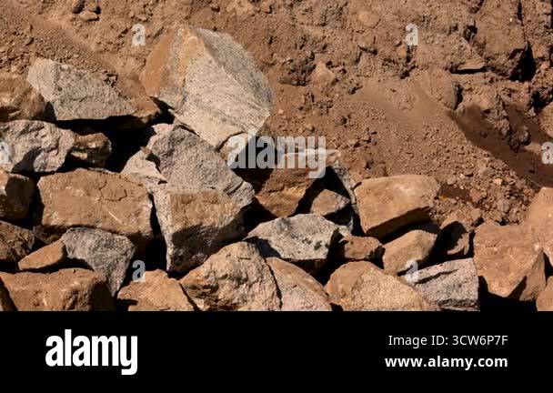 Crushed quarried rock with rough stone texture. High quality 4k footage ...