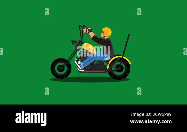 Man Riding Chopper Motorcycle Animation on Green Screen Stock Video ...