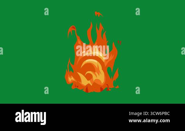 Animated Cartoon Fire Flames on Green Screen Loop Stock Video Footage ...
