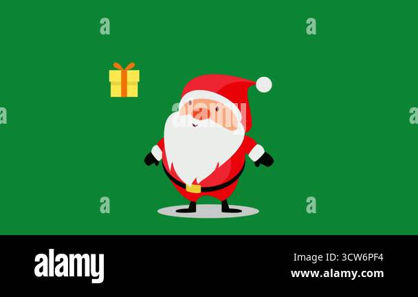 Cartoon Santa Claus Character with Gift Box Animation on Green Screen ...