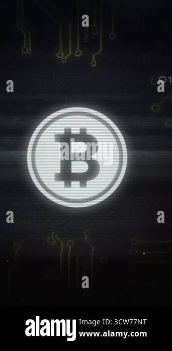 Animation of bitcoin symbol with computer circuit board and data ...