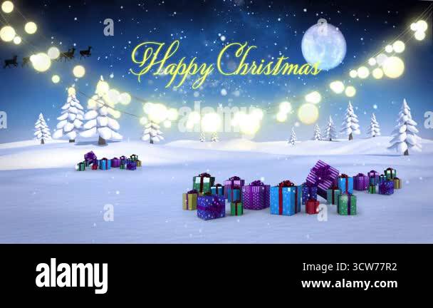 Animation of happy christmas text over winter scenery. christmas ...
