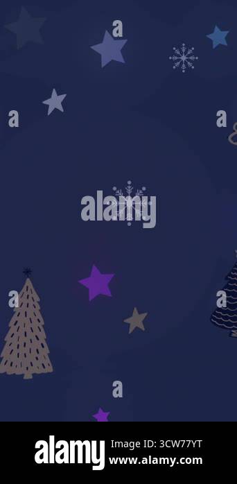 Animation of stars and christmas tree pattern on dark background ...