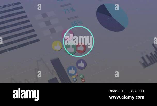 Animation of multiple like icons floating over statistical data ...