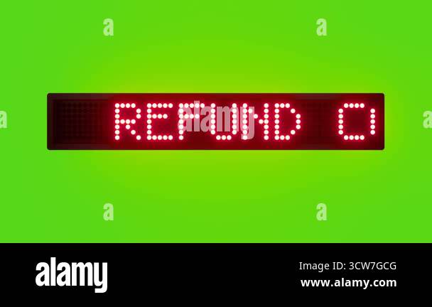 REFUND COUNTERS ARE LOCATED NEAR EXIT GATE Scrolling Red Dot Matrix LED Text Animation on Green ...