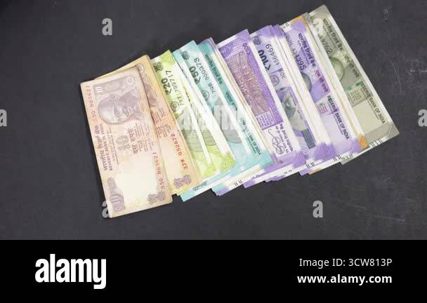 Top View Of New indian Currency paper note In Diverse Denominations ...