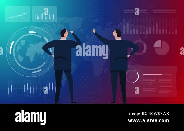 business professionals interacting with a digital dashboard animated ...