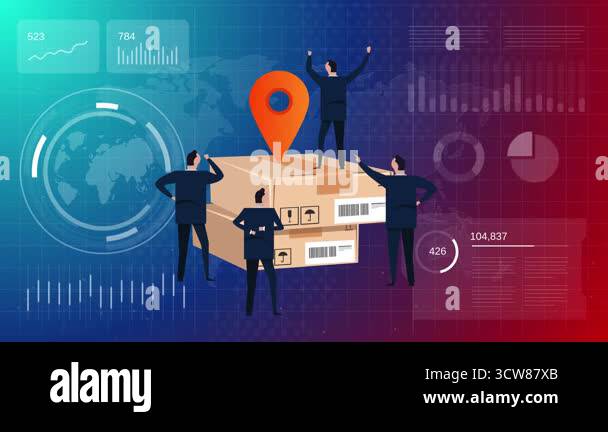 Animated supply chain and logistics dashboard featuring team standing ...