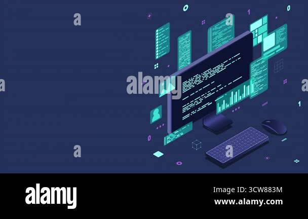 Computer technology animation. Desktop computer platforms. Software ...