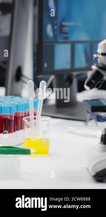 Vertical Video Microscope instrument placed in modern high tech ...