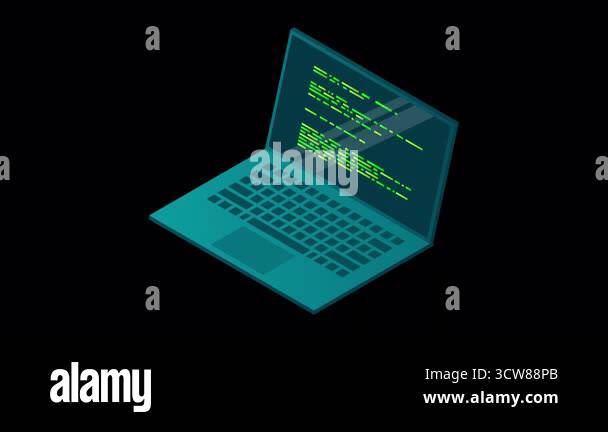 Isometric laptop animation. 3d isometric laptop computer. Abstract ...