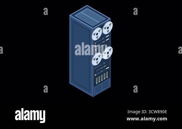 Server rack animation. Isometric server. Server network equipment ...