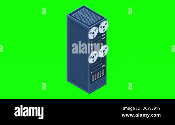 Server rack animation. Isometric server. Server network equipment ...