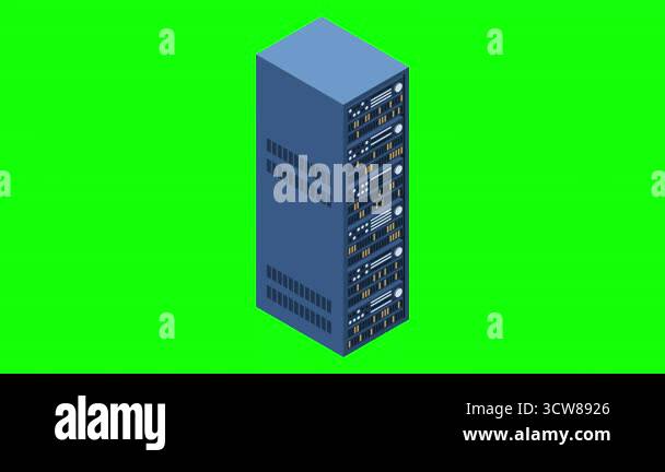 Server rack animation. Isometric server. Server network equipment ...