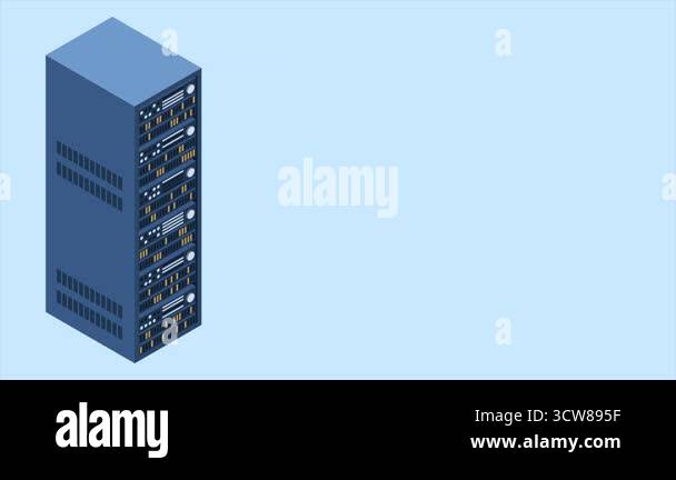 Server rack animation. Isometric server. Server network equipment ...