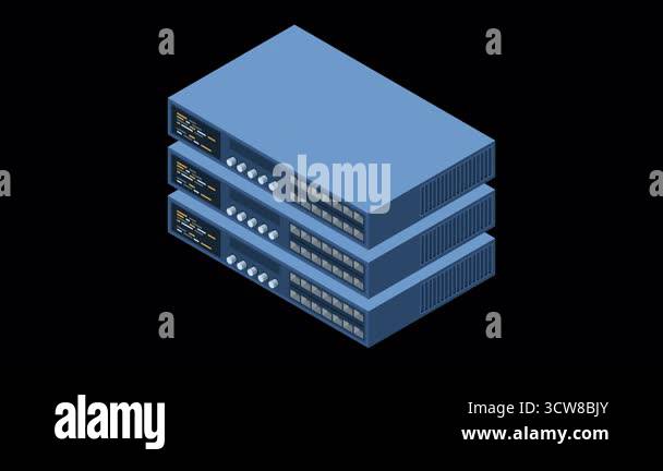 Isometric server animation. Server network equipment. Computer network ...