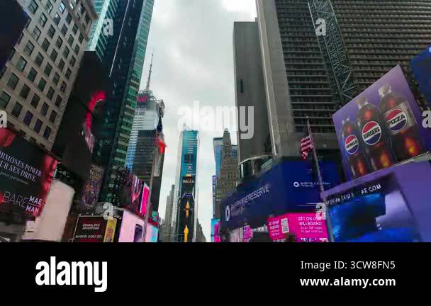 Times Square view with bright neon and digital billboards.New York ...