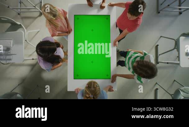 Group of Children Learning on Digital Screen With Chromakey Layout ...