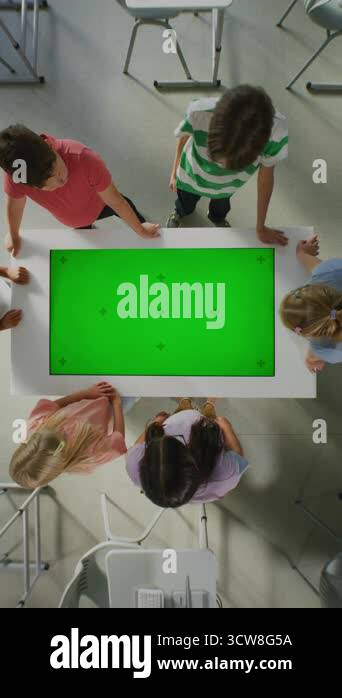 Group of Children Learning on Digital Screen With Chromakey Layout ...