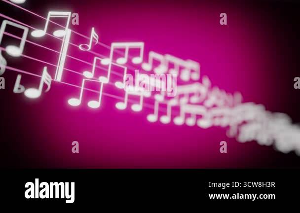 Music notes on a staff with purple background - 3D 4k animation (3840 x ...