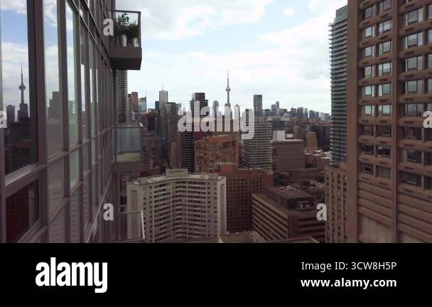 Panoramic view from a high floor of a skyscraper of downtown Toronto ...