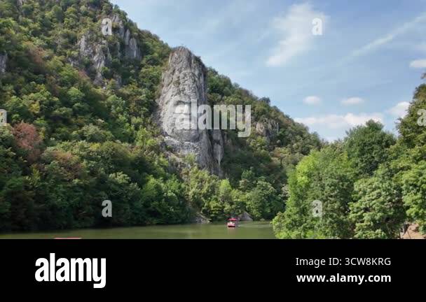 Danube river flowing through the Iron Gates gorge in Romania, featuring ...