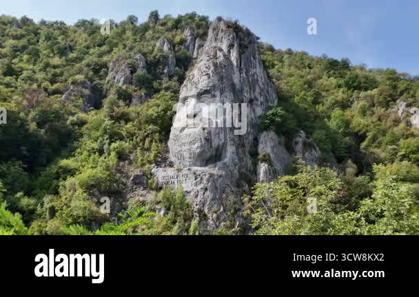 Decebalus Rex rock sculpture, a monumental carving of the Dacian king ...