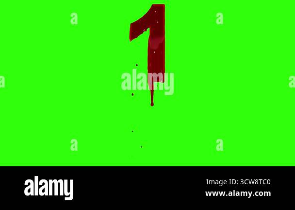 Number One with scary blood drops effect on green screen background ...