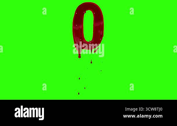 Number Zero with scary blood drops effect on green screen background ...