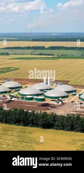 Large gas producing complex. Drone view of big chemical gas factory ...