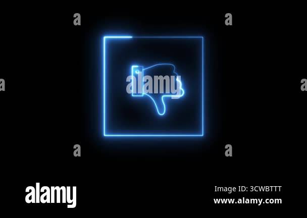 Vibrant abstract looping neon thumbs down animations with glowing lines and square frames ...