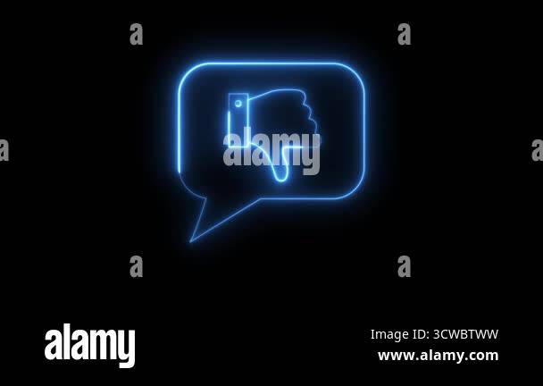 This looping abstract neon animation features a glowing blue thumbs ...