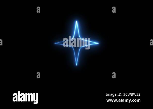 A dynamically animated blue neon glowing four-pointed star draws on a ...