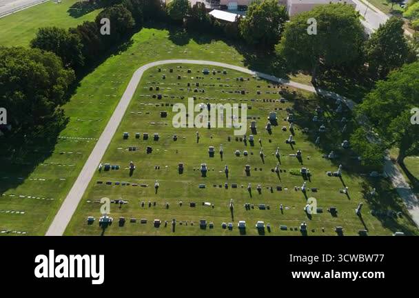 Drone view showing rows of tombs and place of sorrow and memory ...